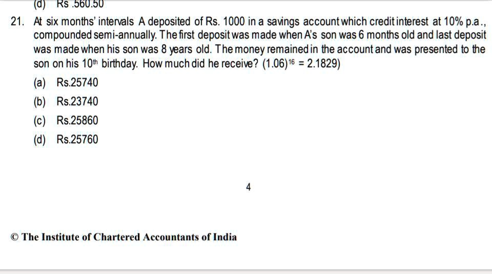 21. At six months' intervals A deposited of Rs. 1000 in a savings ...