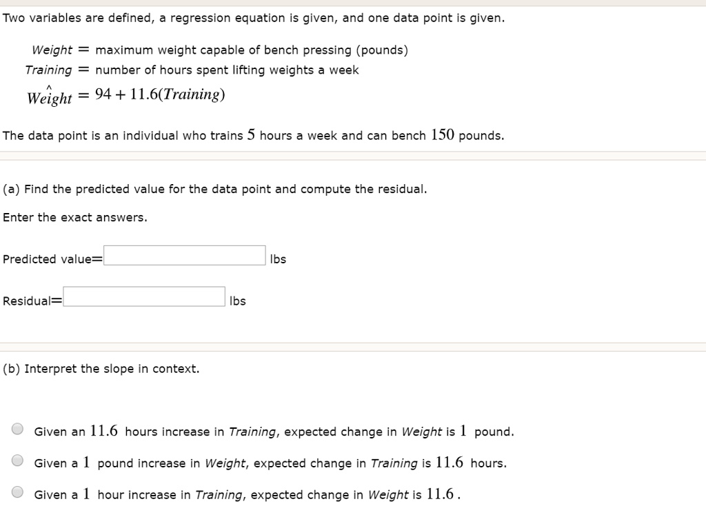 Solved Two Variables Are Defined Regression Equation Is Given And