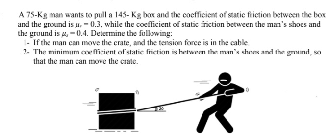 SOLVED: A 75-Kg man wants to pull a 145-Kg box and the coefficient of ...