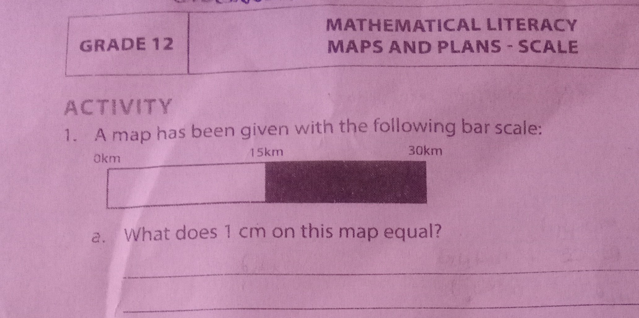 GRADE 12 MATHEMATICAL LITERACY MAPS AND PLANS - SCALE ACTIVITY 1. A map ...