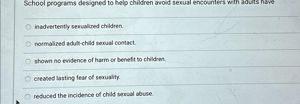 School programs designed to help children avoid sexual encounters with ...