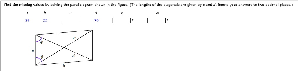 find the missing values by solving the parallelogram shown in the figure the lengths of the ...