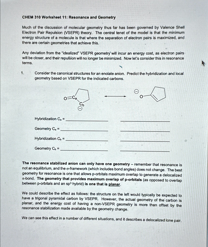 Chem 310 worksheet 11 resonance and geometry much of the...