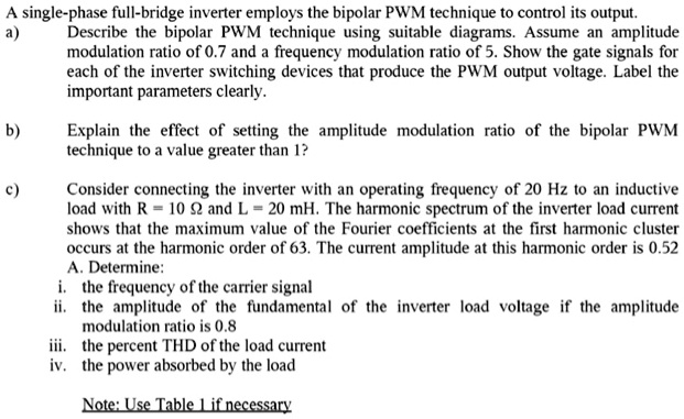 SOLVED: A single-phase full-bridge inverter employs the bipolar PWM ...