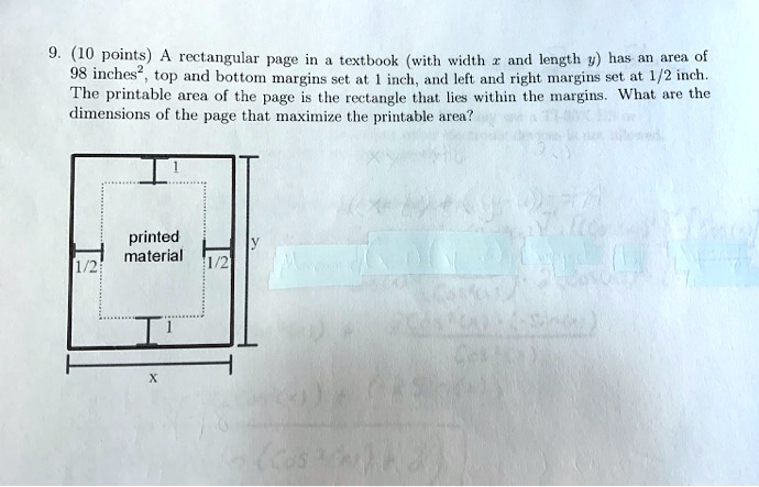 SOLVED: A rectangular page in a textbook (which has length y) has an ...