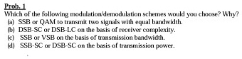 SOLVED: Prob.1 Which of the following modulation/demodulation schemes ...