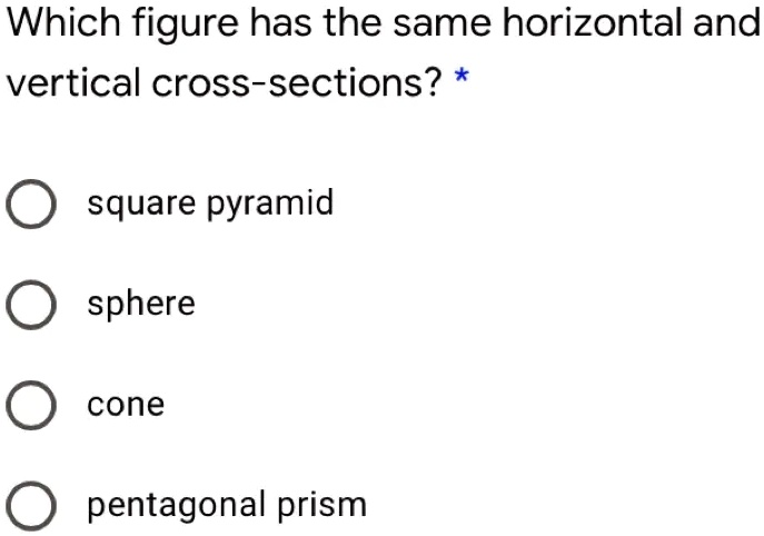 SOLVED: Which figure has the same horizontal and vertical cross ...