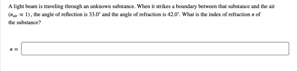 a light beam is traveling through an unknown substance when it strikes ...
