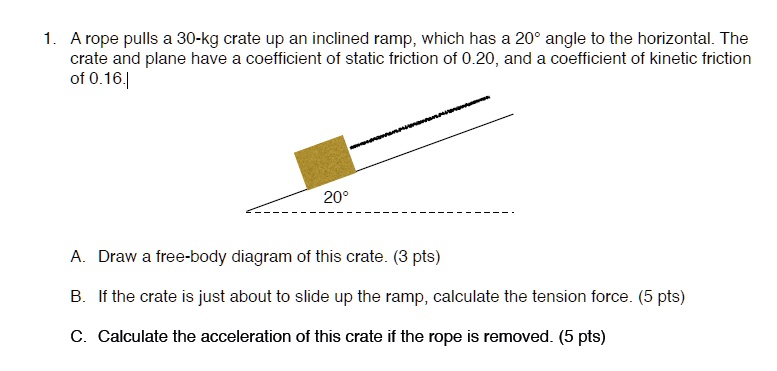 SOLVED: Arope pulls a 30-kg crate up an inclined ramp which has a 208 ...