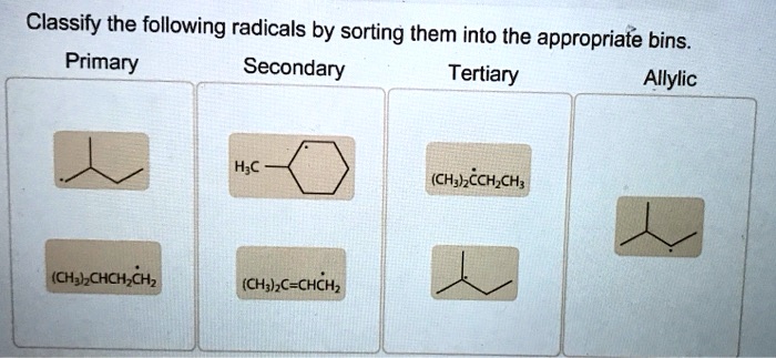 SOLVED: Classify the following radicals by sorting them into the ...