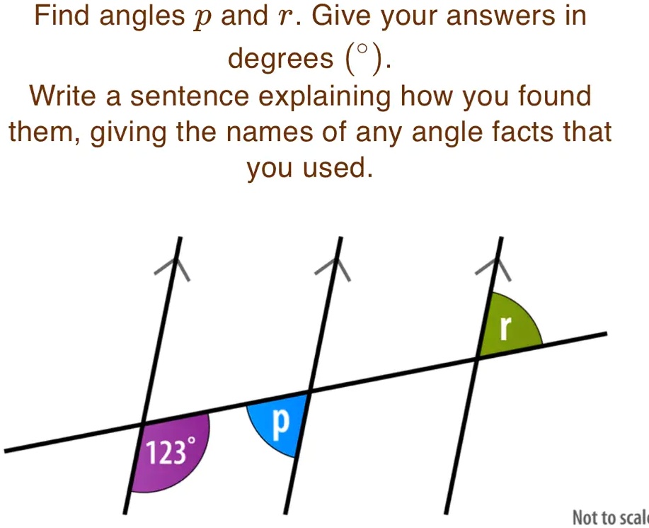 SOLVED: Find angles p and r. Give your answers in degrees ( Write a sentence explaining how you ...