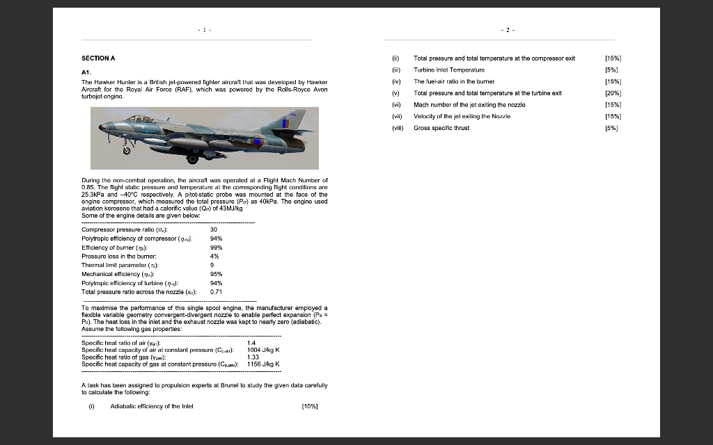 SOLVED: SECTION A () Total pressure and total temperature at the ...