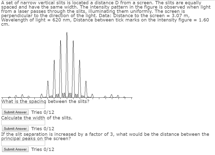 SOLVED: A set of narrow vertical slits is located a distance D from a ...