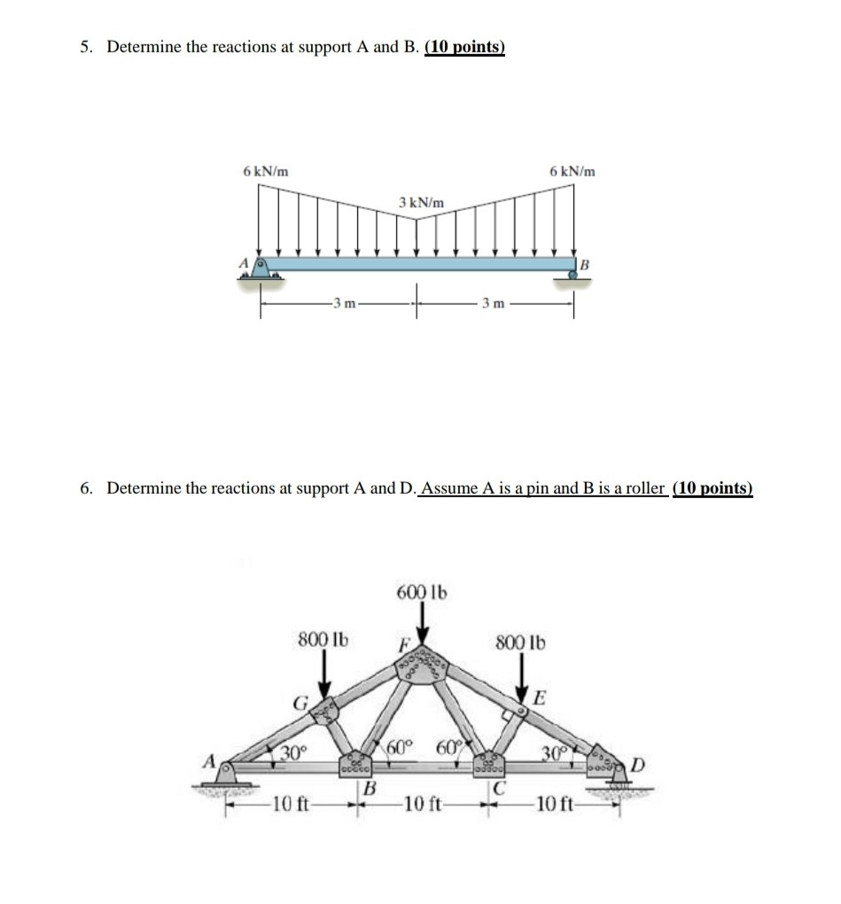 5 Determine The Reactions At Support A And B 1 0 Points 6 Determine The Reactions At