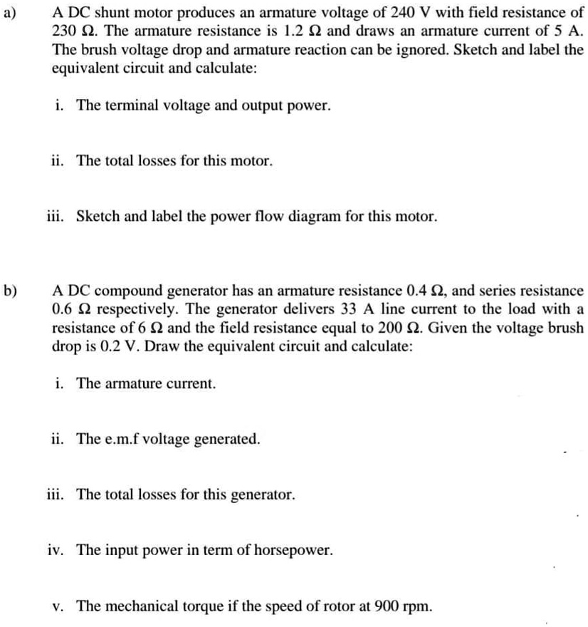 SOLVED: a) A DC shunt motor produces an armature voltage of 240 V with ...