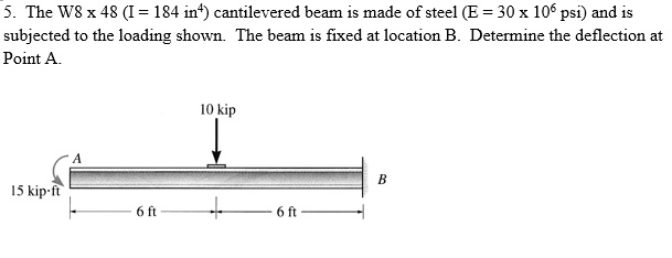 SOLVED: 5. The W8 x 48 (I = 184 in) cantilevered beam is made of steel ...