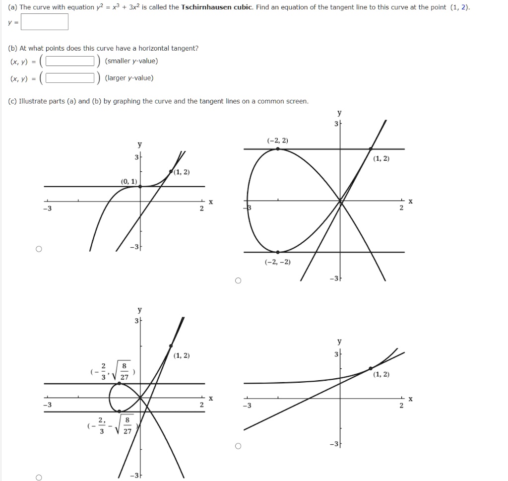 SOLVED: (a) The curve with equation Y2 x 3x? is called the Tschirnhausen cubic: Find an equation ...