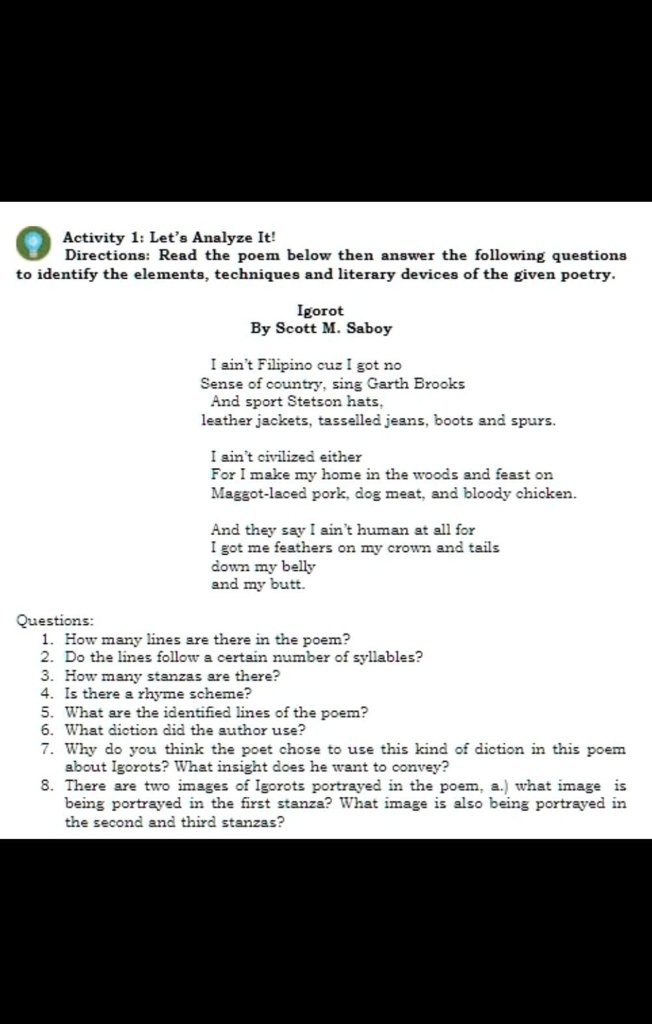pls help please help activity 1 let 9 analyze it directions read the ...
