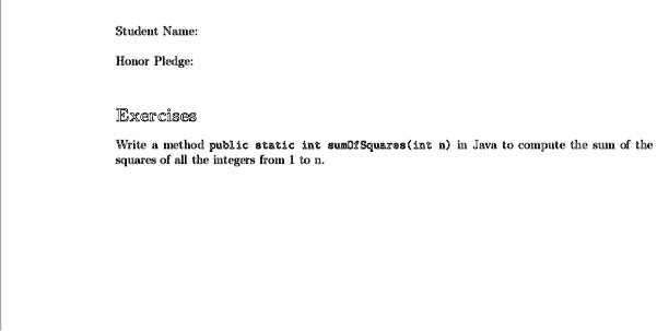 Student Name: Honor Pledge: Exercises Write a method public static int ...