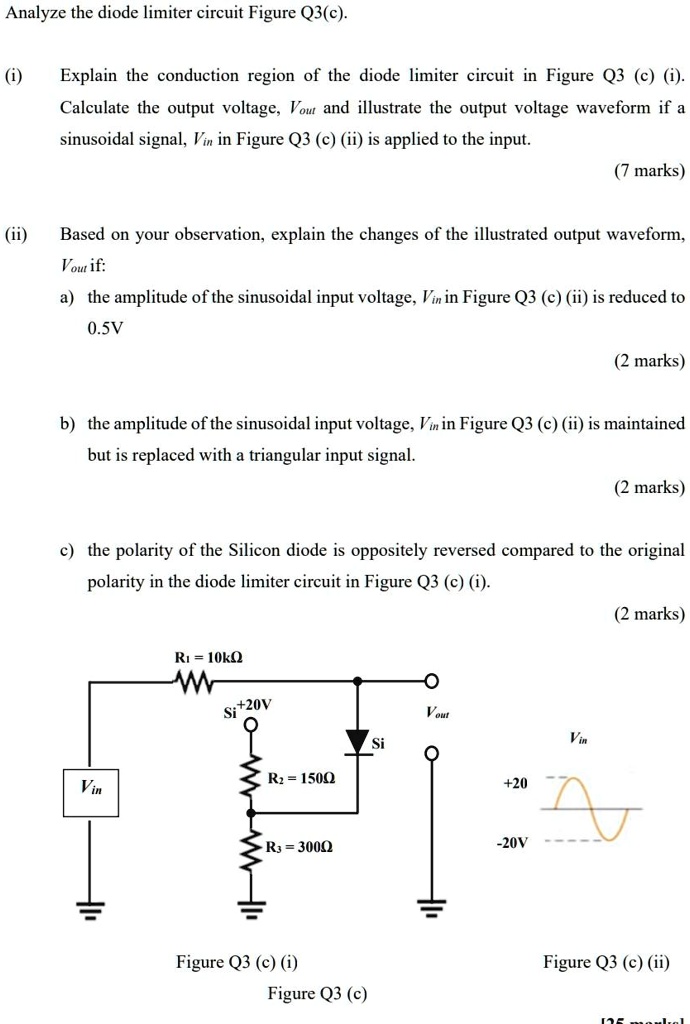 SOLVED: Title: Analysis of the Diode Limiter Circuit (i) Explain the conduction region of the ...