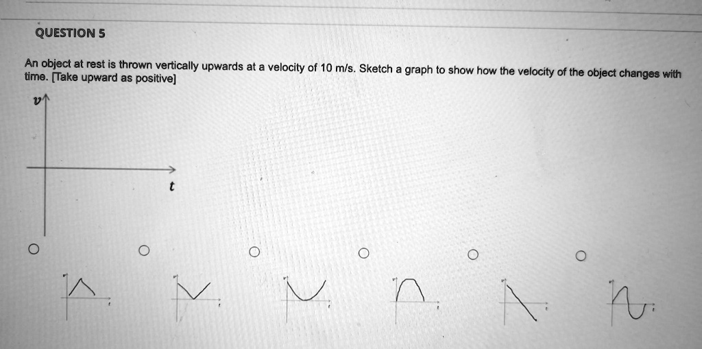 SOLVED: An object at rest is thrown vertically upwards at a velocity of ...