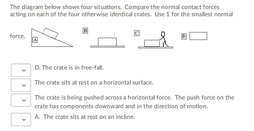 SOLVED: The diagram below shows four situations Compare the normal ...