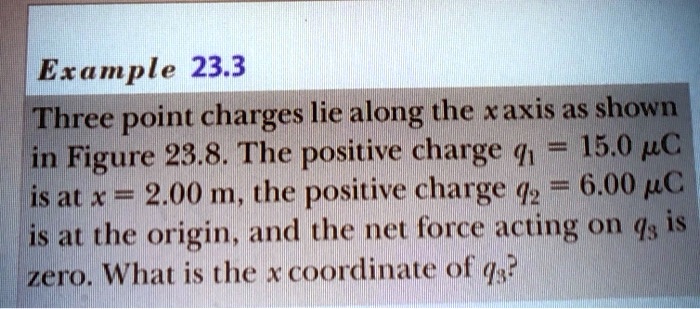 SOLVED: Example 23.3: Three point charges lie along the x-axis as shown in Figure 23.8. The ...