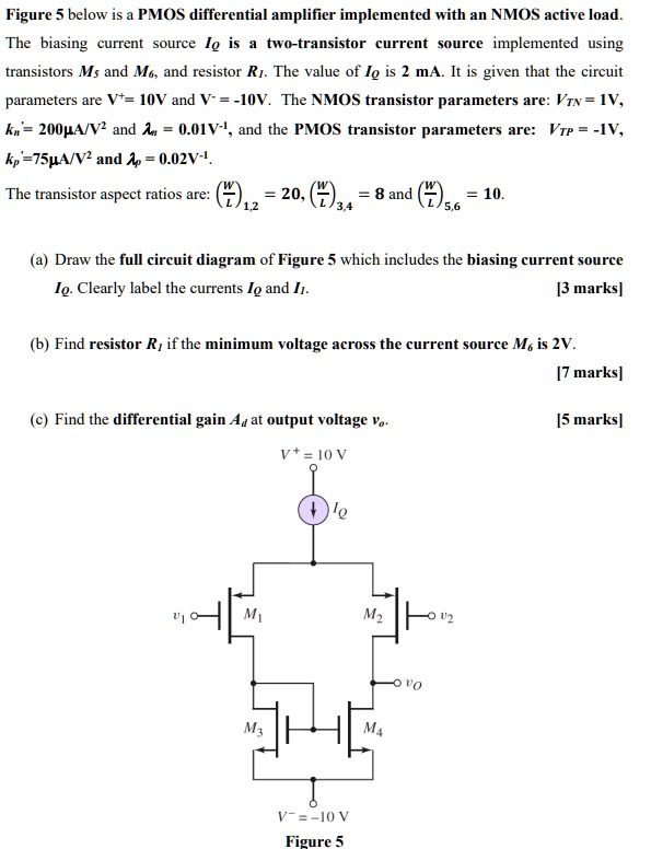 SOLVED: Figure below is a PMOS differential amplifier implemented with ...