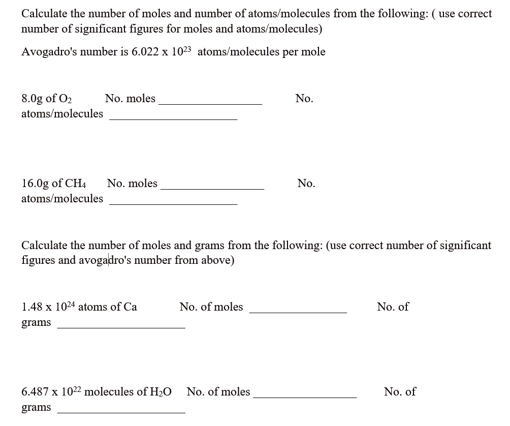 SOLVED: Calculate the number of moles and number of atomslmolecules ...