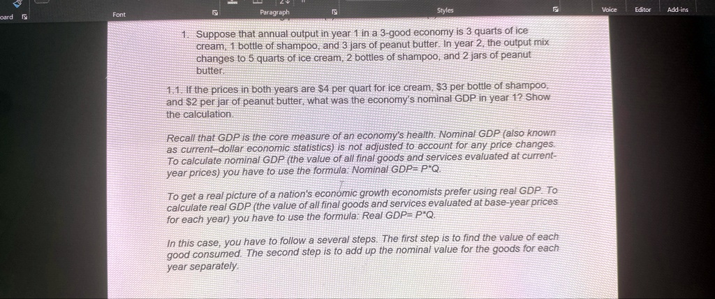 SOLVED: Suppose that annual output in year 1 in a 3-good economy is 3 ...