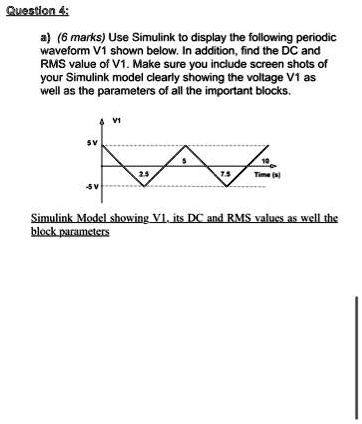 SOLVED: Question 4: a6 marksUse Simulink to display the following periodic waveform V1 shown ...