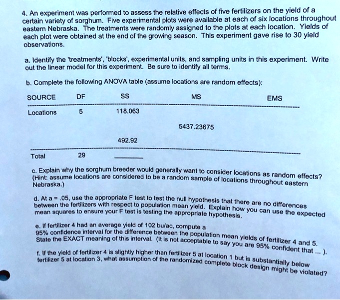 SOLVED: An experiment was performed to assess the relative effects of ...