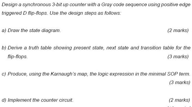 Design A Synchronous 3 Bit Up Counter With A Gray Code Sequence Using Positive Edge Triggered D