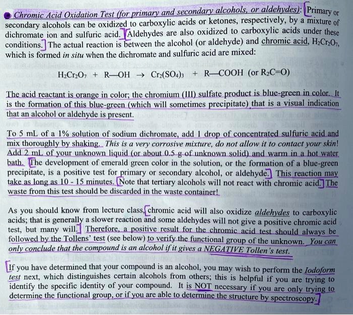 chromicacid oxidation test forprimary andsecondaryalcohols aldehydes ...