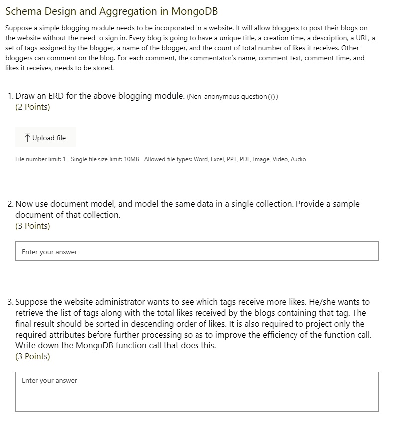 Solved Schema Design And Aggregation In Mongodb Suppose Simple Blogging Module Needs To Be 