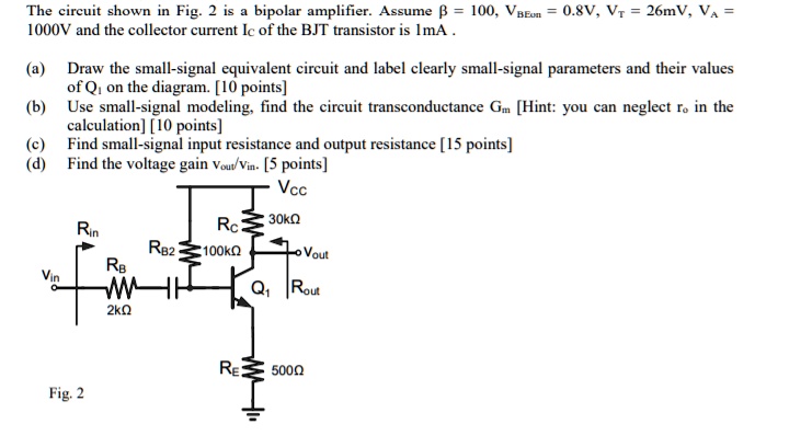 The circuit shown in Fig. 2 is a bipolar amplifier. Assume β = 100 ...