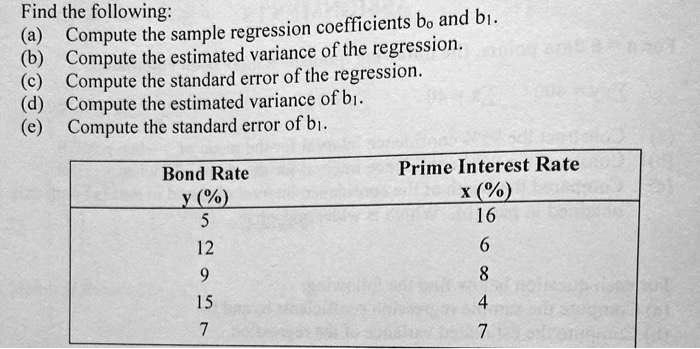 SOLVED:Find the following: regression coefficients bo and b1 Compute ...