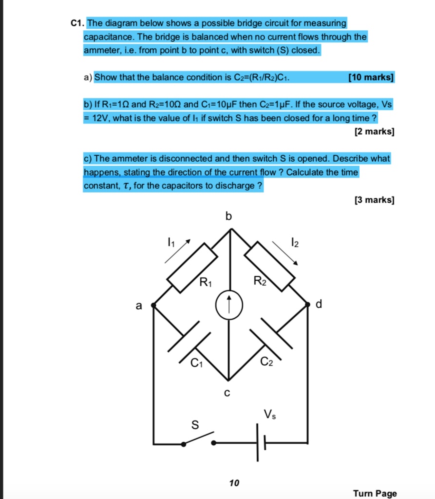 C1. The diagram below shows a possible bridge circuit for measuring ...
