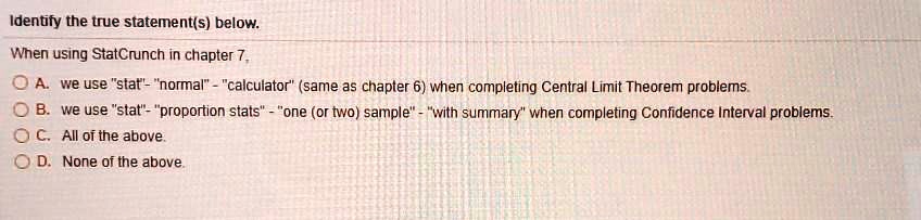 Solved Identify The True Statements Below When Using Statcrunch In 1775