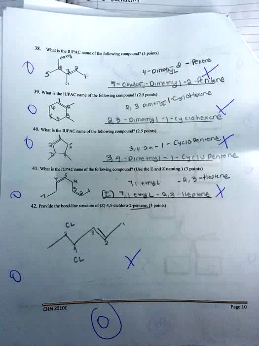 38. What is the IUPAC name of the following compound? (3 points) 4-Dimethyl-2-Penere 4-Chloro ...