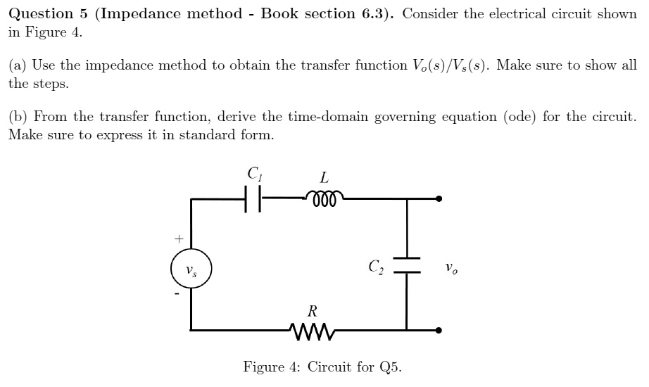 SOLVED: Text: Question 5 (Impedance method - Book section 6.3). Consider the electrical circuit ...