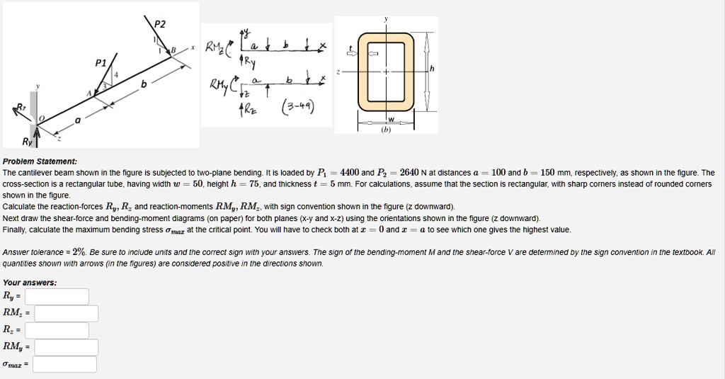 SOLVED: Problem Statement: The cantilever beam shown in the figure is subjected to two-plane ...