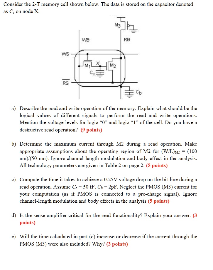 Consider the 2-T memory cell shown below. The data is stored on the ...