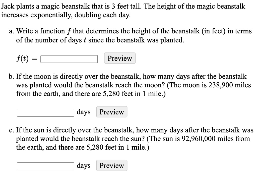 jack plants a magic beanstalk that is 3 feet tall the height of the ...