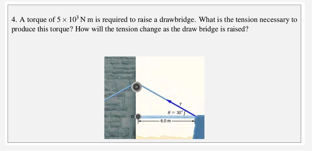 SOLVED: 4 A torque of 5 x 103 Nm is required to raise a drawbridge ...