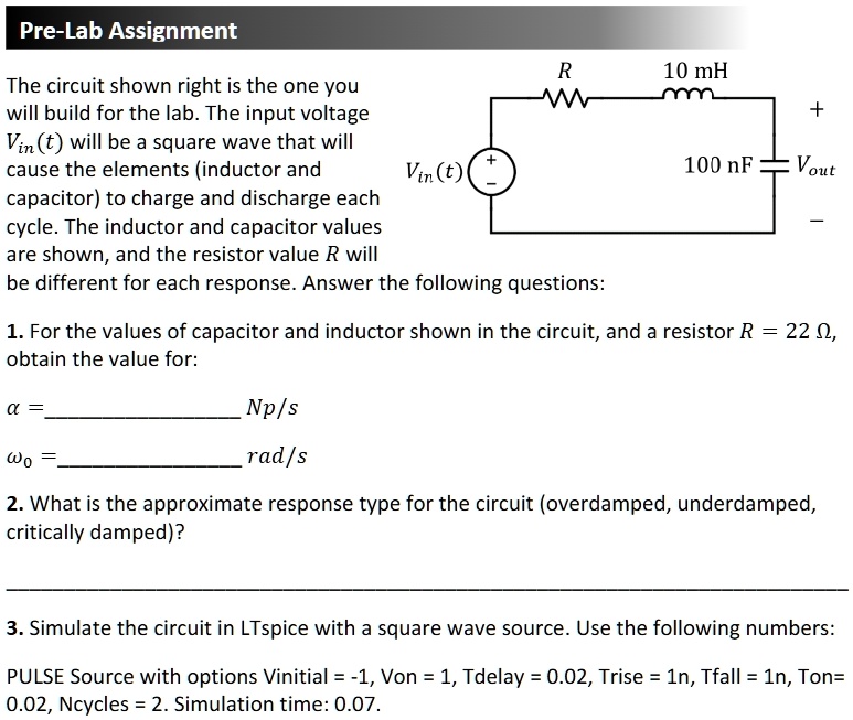 pre lab assignment the circuit shown right is the one you will build ...