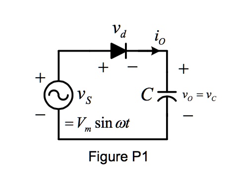 SOLVED: Consider a single-phase half-wave rectifier shown in Figure P1 with a capacitor load ...