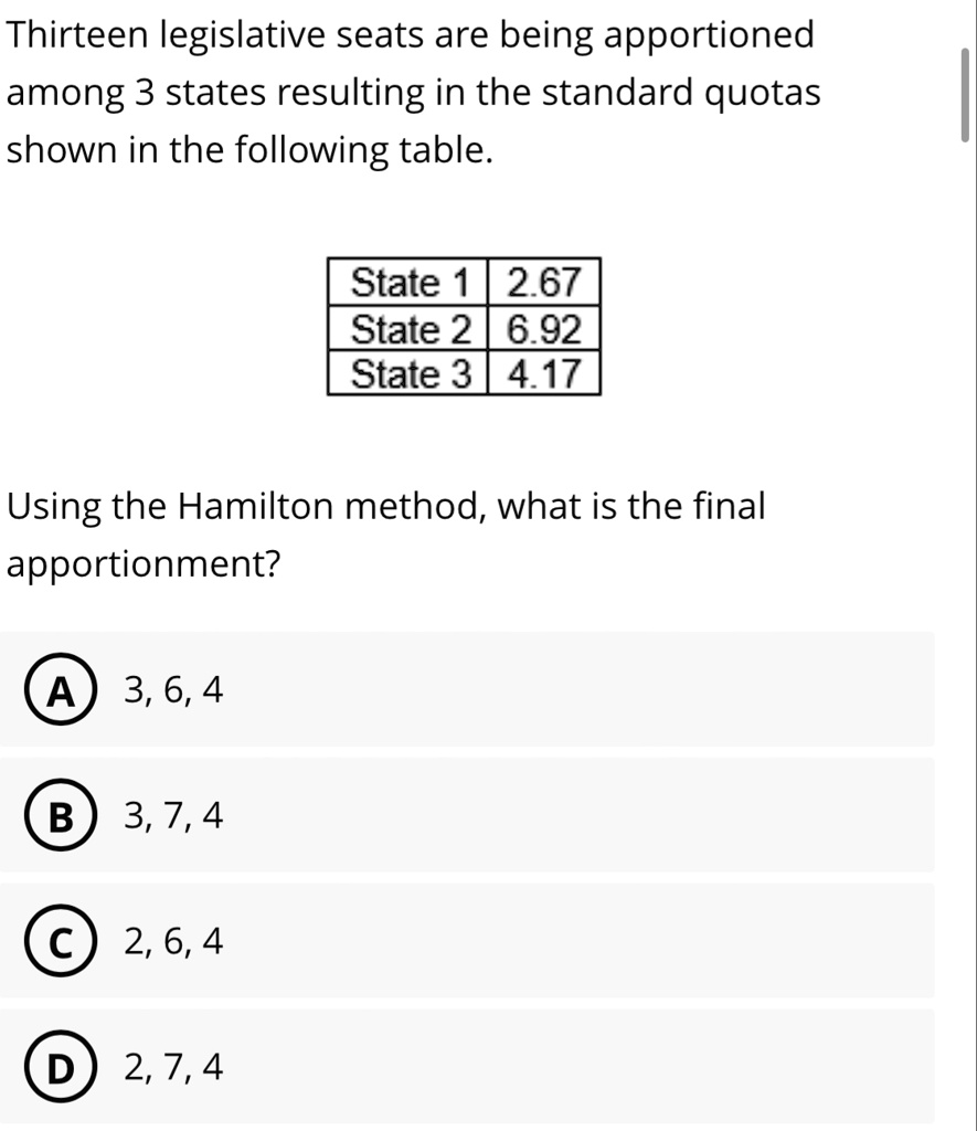 Thirteen legislative seats are being apportioned among 3...
