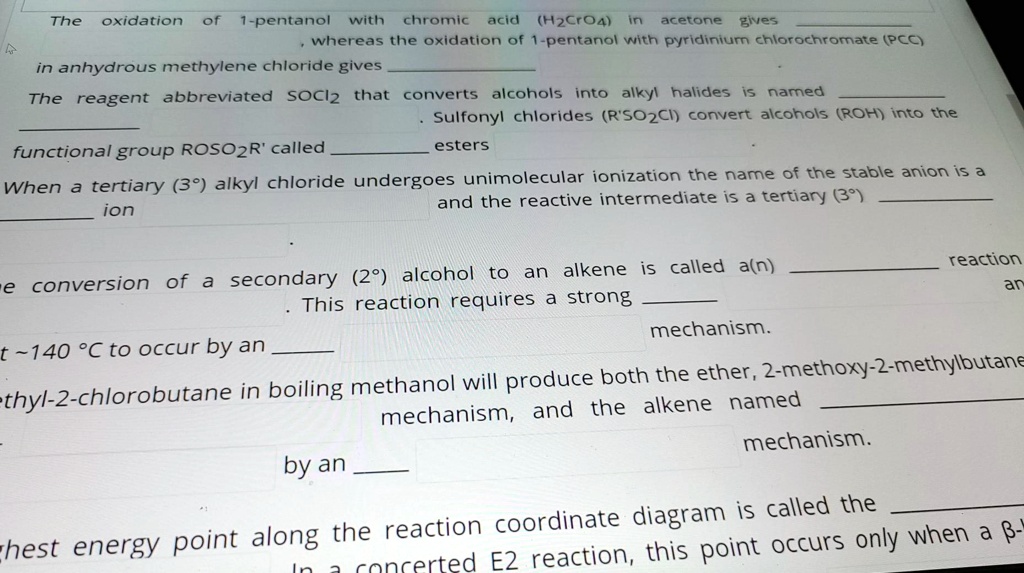 the oxidation of 1 pentanol with chromic acid h2cro4 acetone gives ...