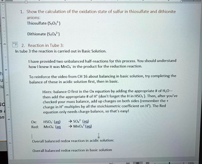 SOLVED: Text: Show the calculation of the oxidation state of sulfur in ...